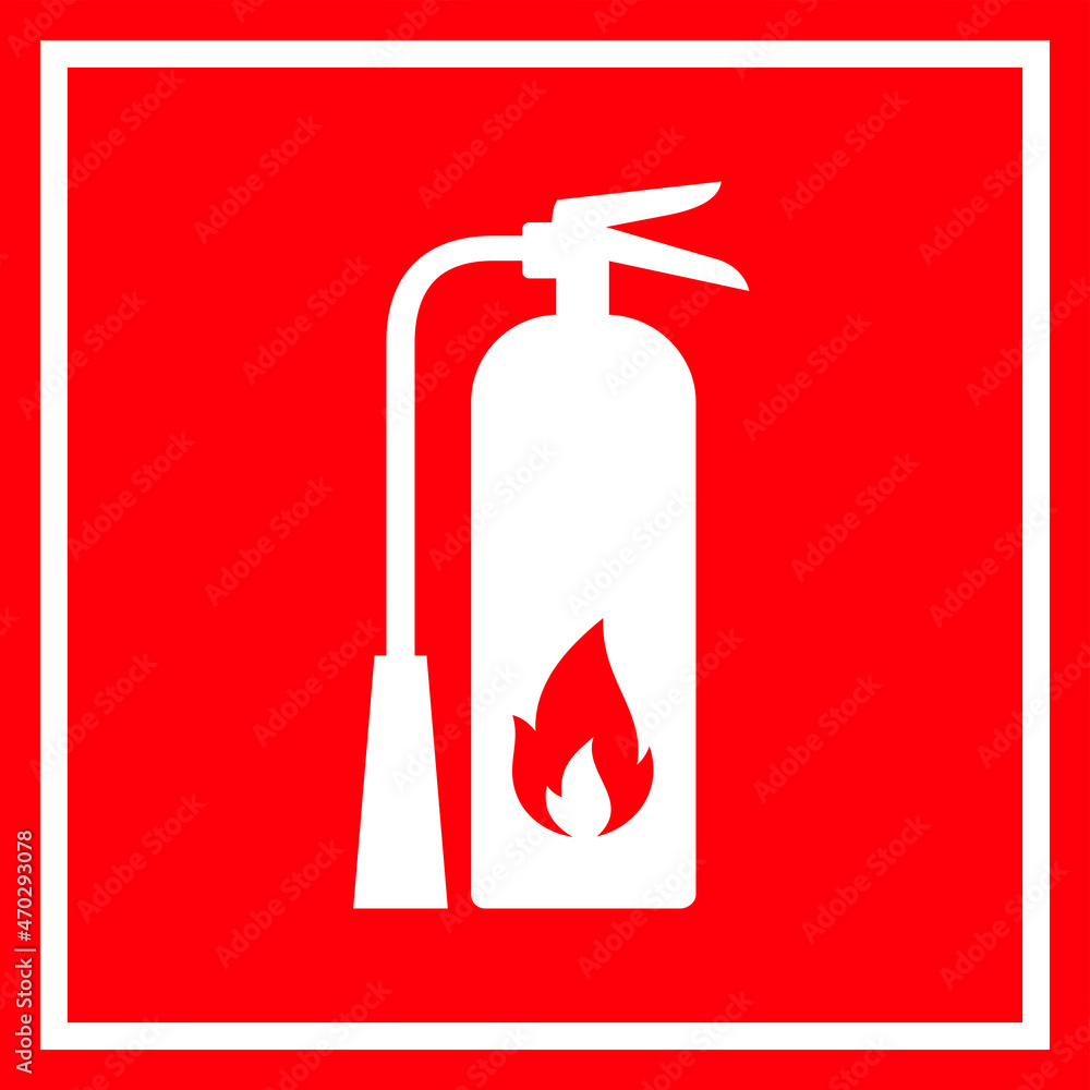 Fire safety sign Fire Extinguisher. Raster red symbol. Isolated sticker ...