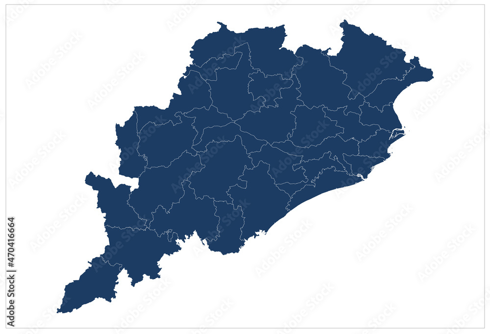 Blue color Odisha state district map of india illustration Stock ...