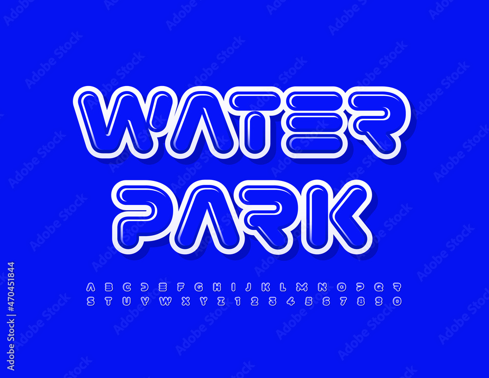 Vector blue Emblem Water Park. Trendy Glossy Font. Artistic Alphabet ...