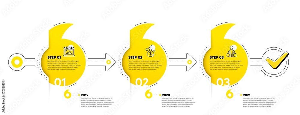 Trade Infographic timeline with 3 steps. Quotes journey path ...