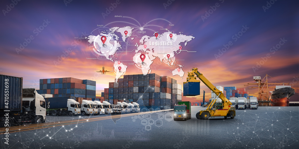 World map with logistic network distribution, Logistic and transport ...