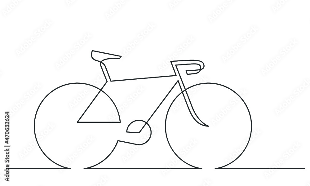 Continuous line drawing of classic bicycle on a white background ...