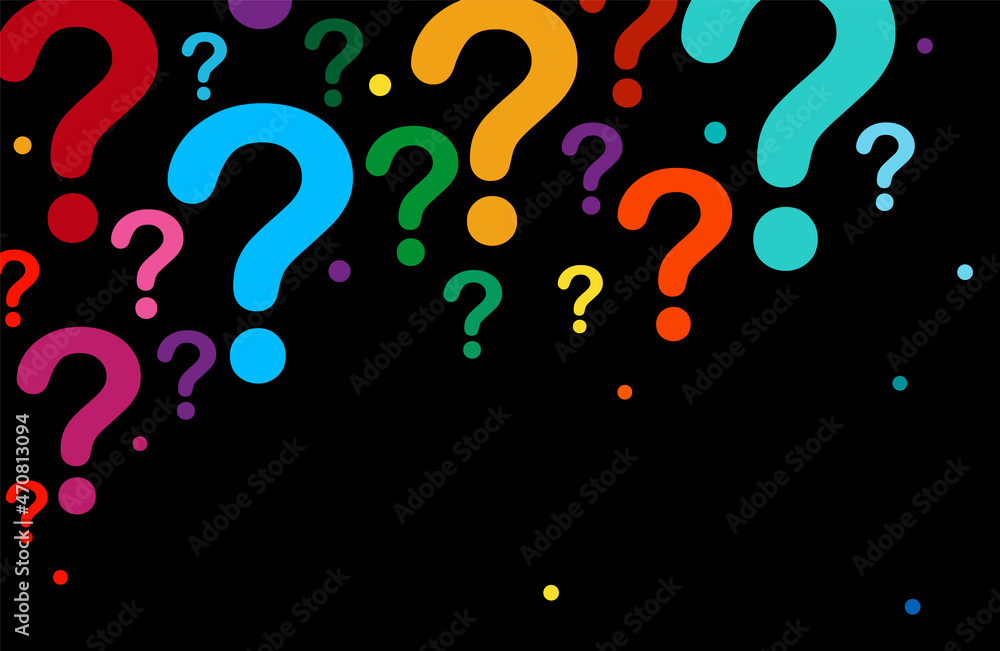 Black background with rainbow question mark. Random large and small ...