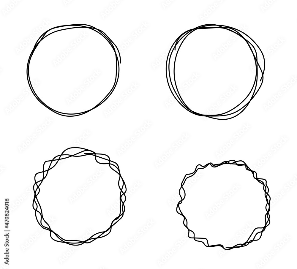 Black doodle circles set. Hand drawn ellipse, circular highlights ...