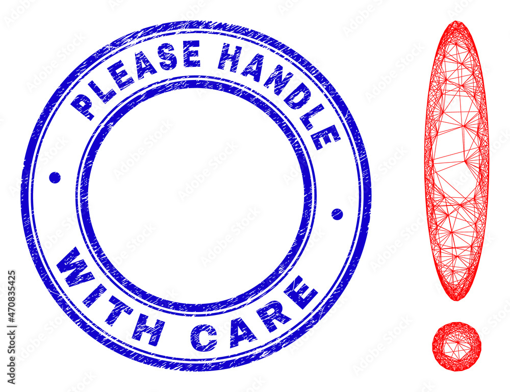 Network irregular mesh exclamation sign icon with Please Handle With ...
