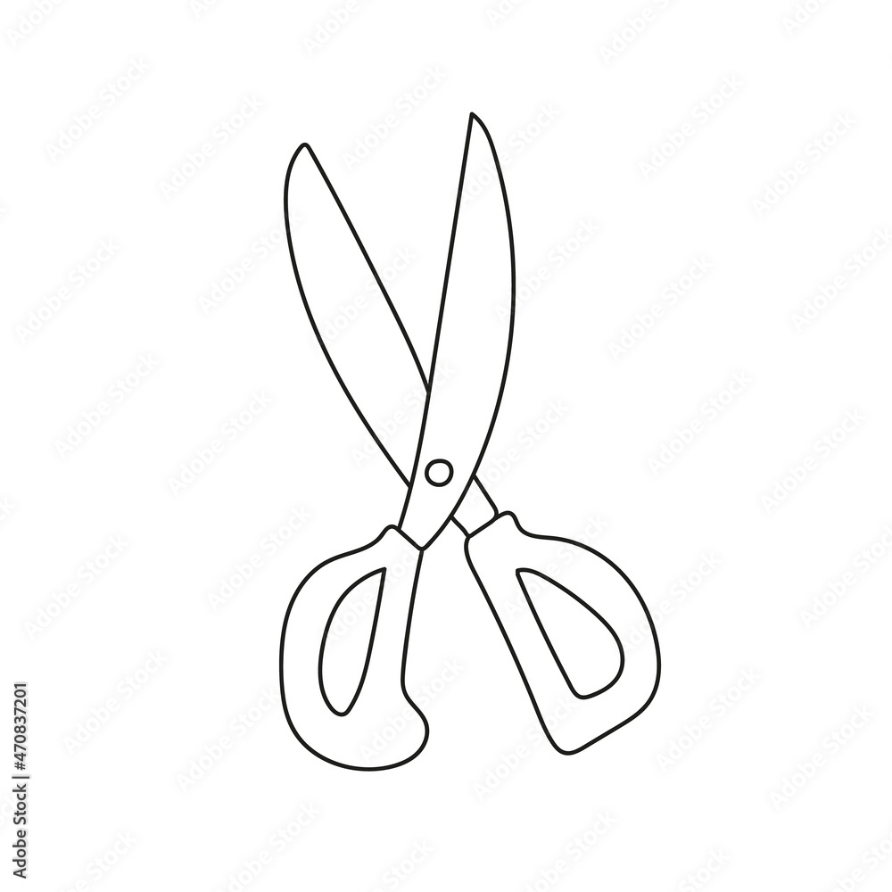 Simple coloring page. Outline scissors on a white background. Cartoon ...