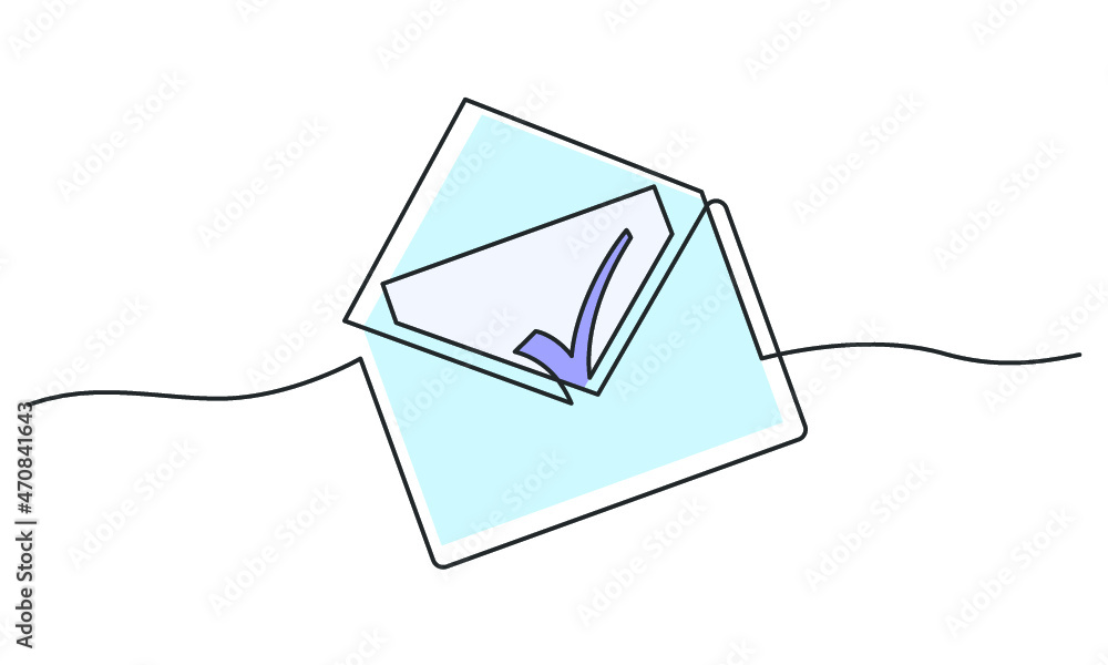 Continuous line drawing of envelope. Check mark inside a envelope ... Continuous line drawing of envelope. Check mark inside a envelope ...