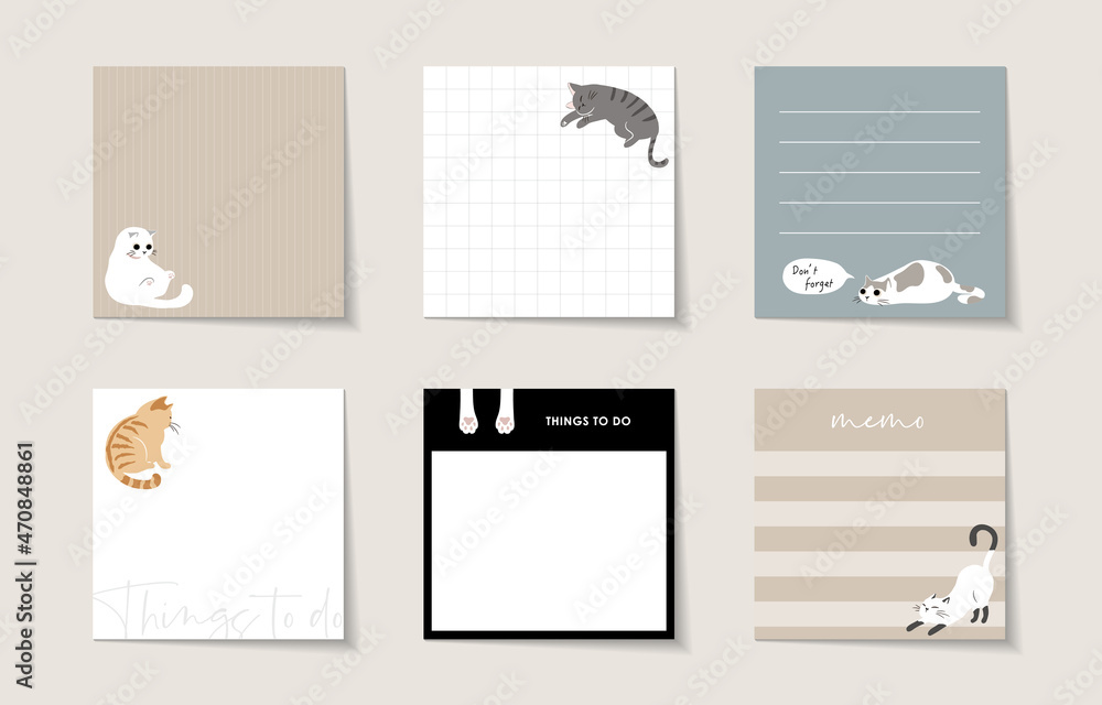 Set of planners and to do list with cute cats illustration. Template ...