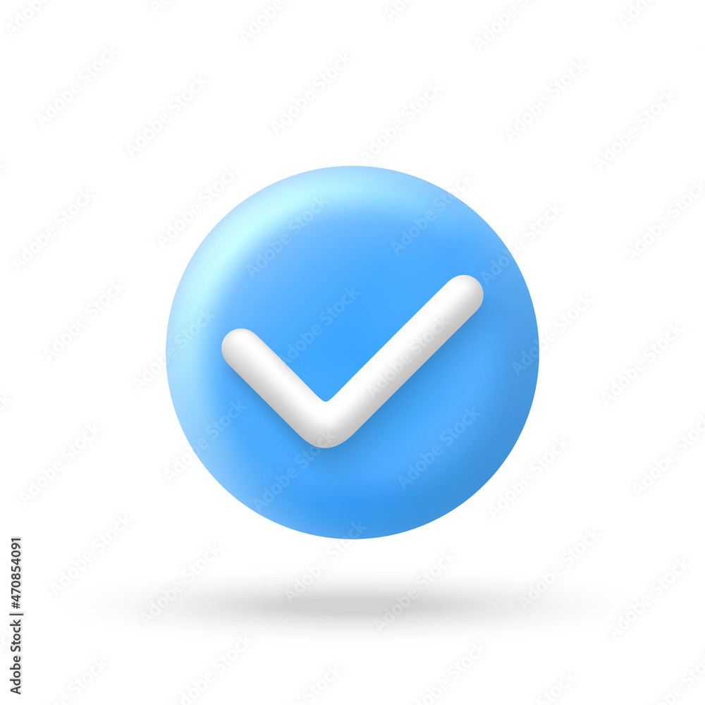 Check mark icon in 3d cartoon style. Vector illustration. Stock Vector ...