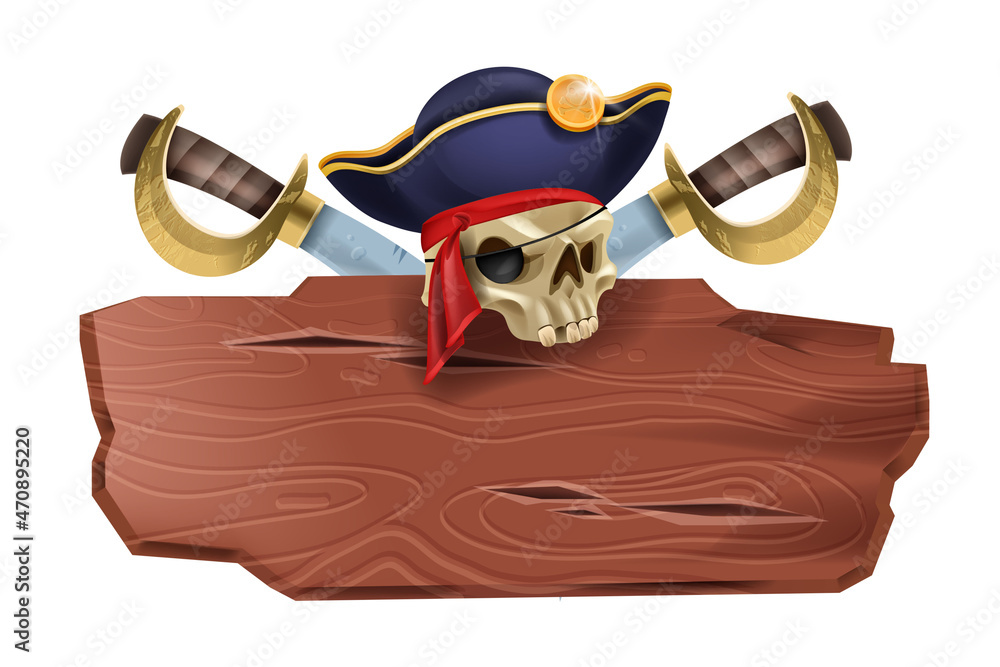 Vector de Stock Pirate wooden sign board, vector corsair party vintage ...