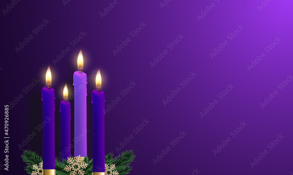 Vector de Stock Advent purple candles. Christmas card. Realistic violet ...