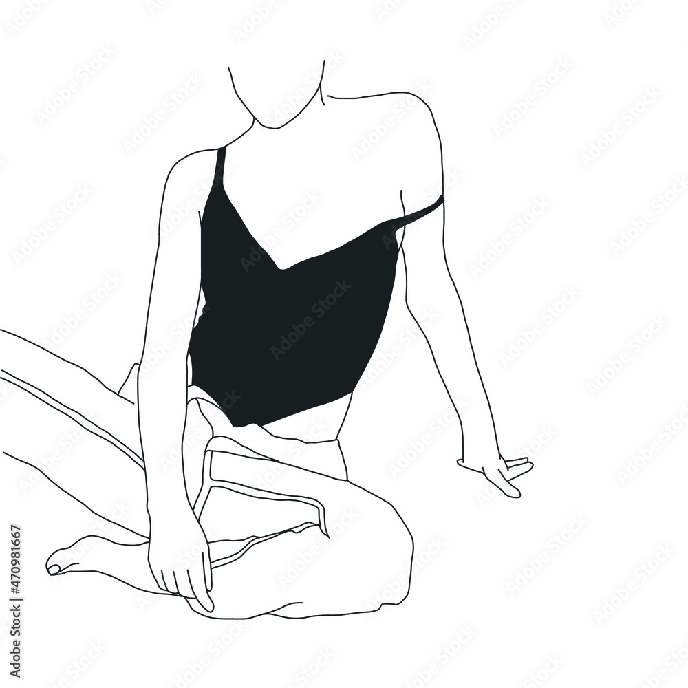 Sensual Linear Minimalistic Female Figure In Underwear Abstract Vector