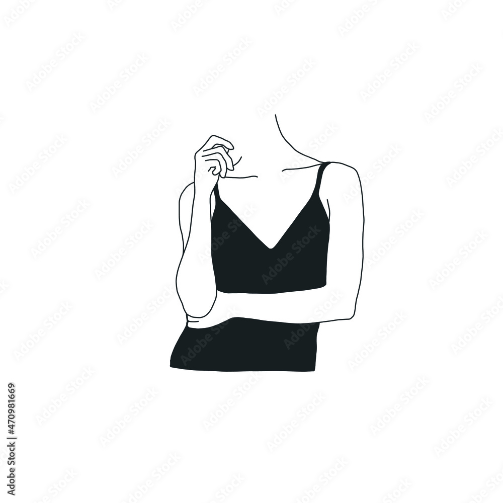 Sensual Linear Minimalistic Female Figure In Underwear Abstract Vector