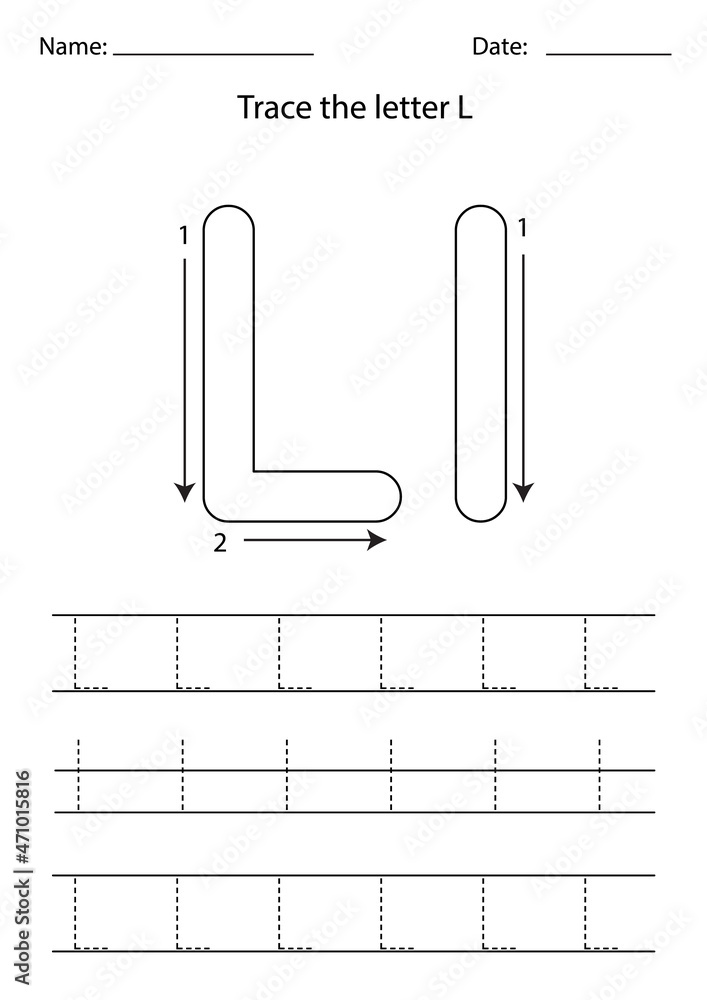Learning English alphabet for kids. How to write letter L. Stock Vector ...