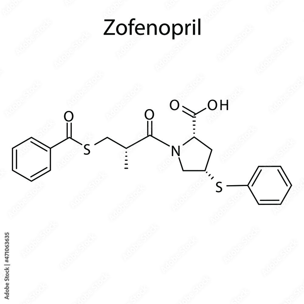 Zofenopril molecular structure, flat skeletal chemical formula. ACE ...