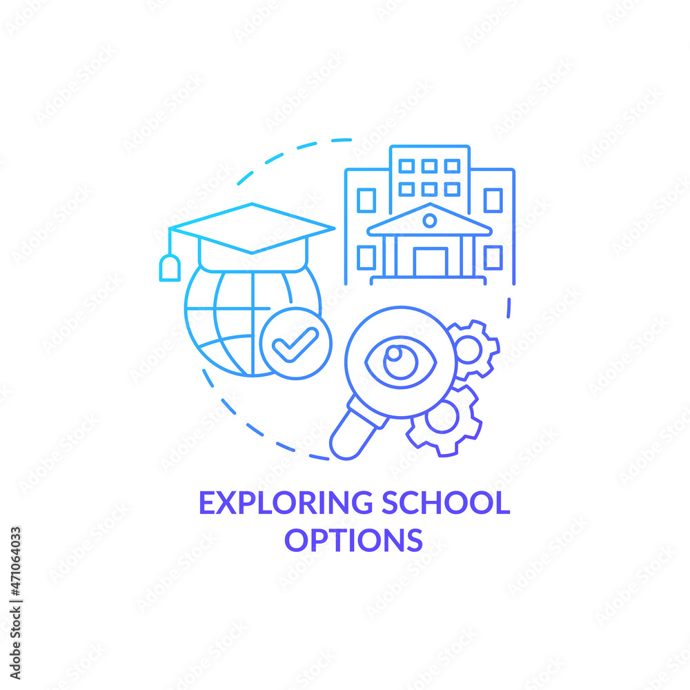 Exploring school options blue gradient concept icon. Things to consider ...