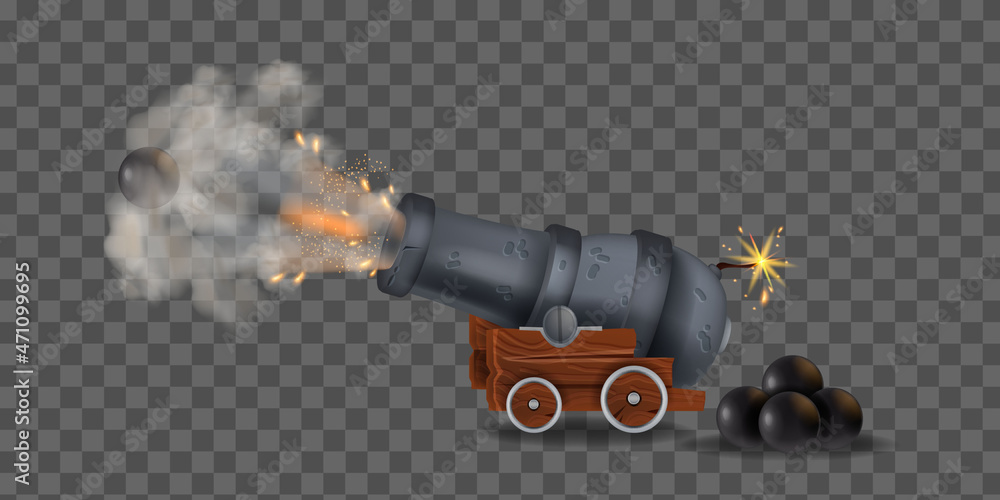 Стоковий вектор Ancient iron cannon, vector vintage military ...