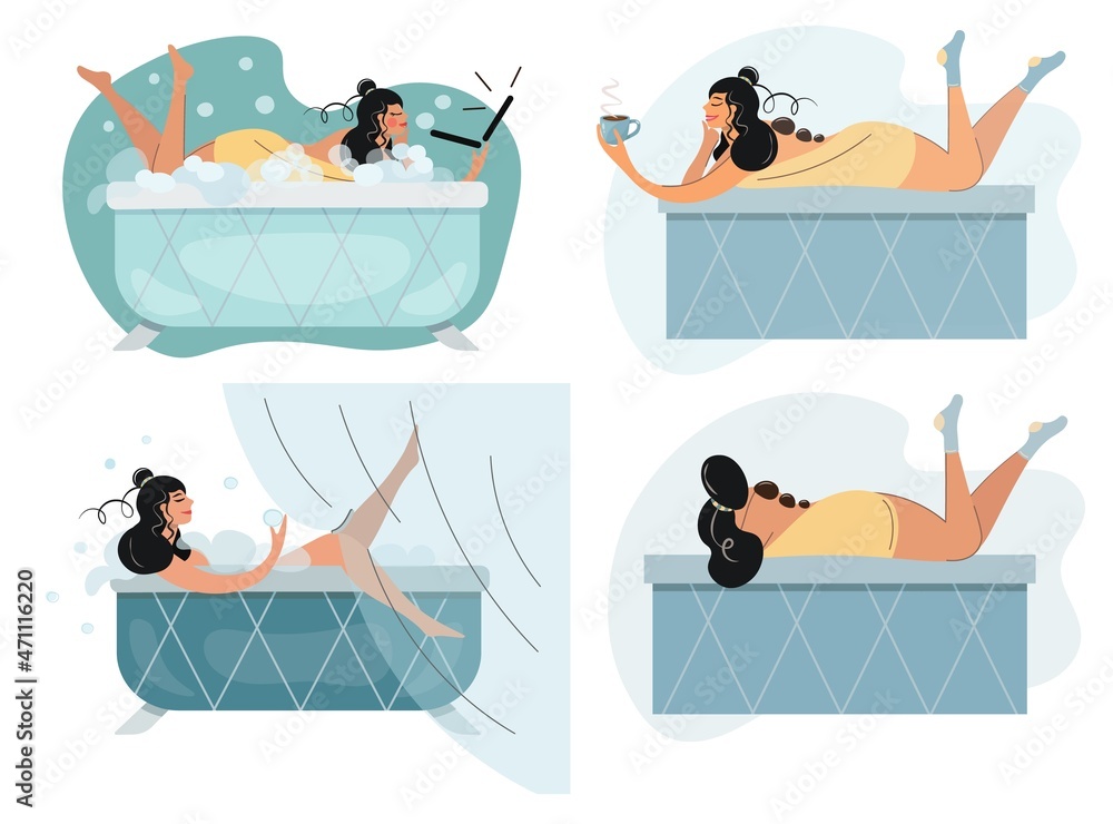 Bath and spa treatments at home or in the sauna with a relaxed girl ...