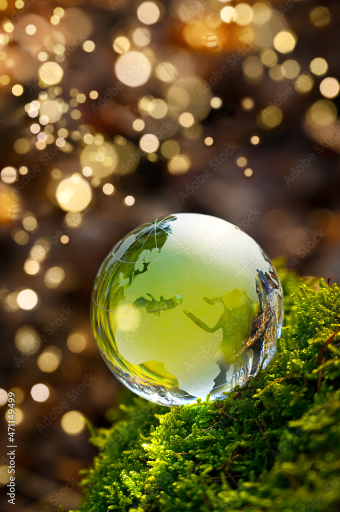 Green glass globe earthball of europe, china, africa, asia with green ...