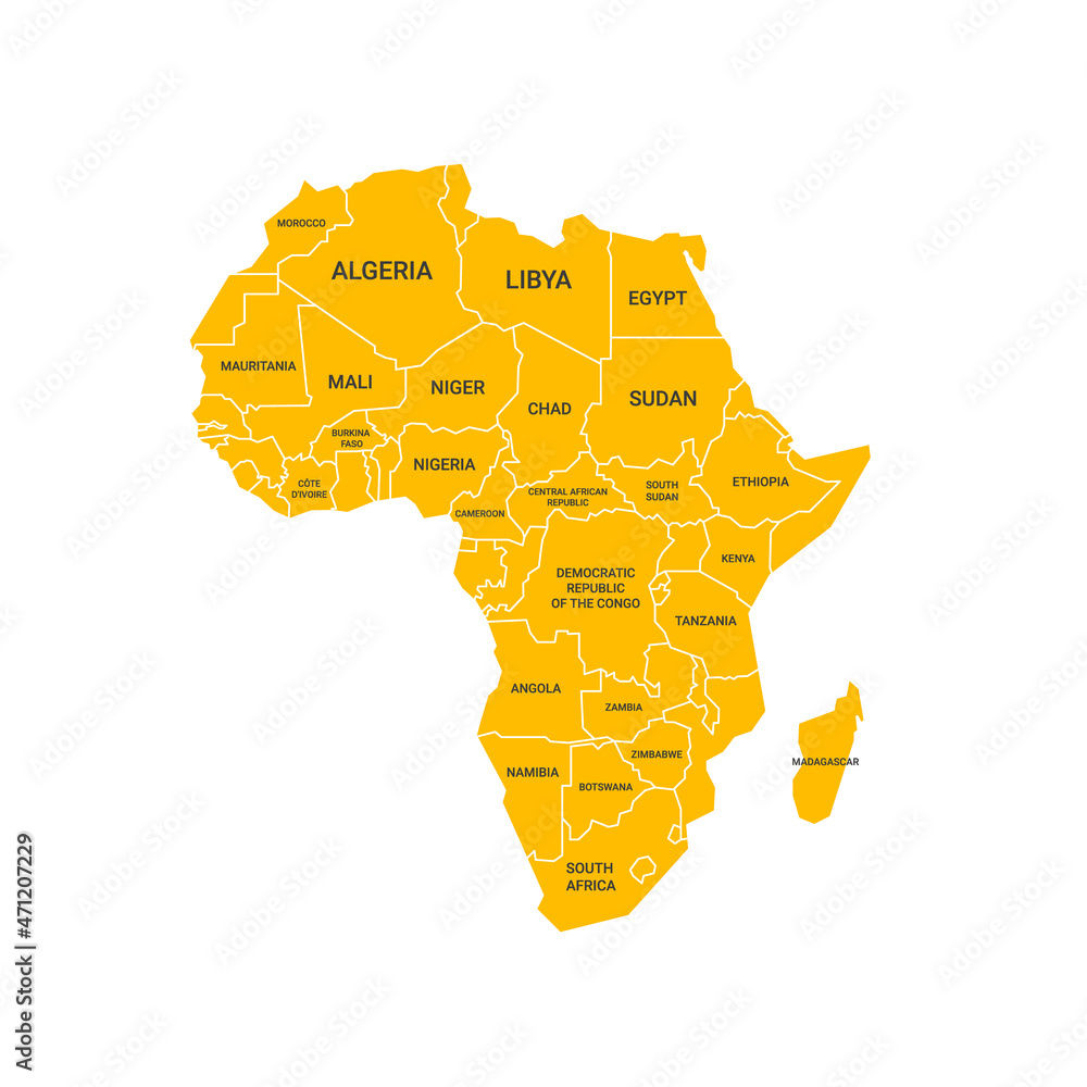 Africa political map with names of the biggest countries. Flat vector ...