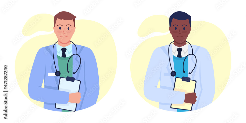 Clinical doctor semi flat color vector character set. Posing figure ...