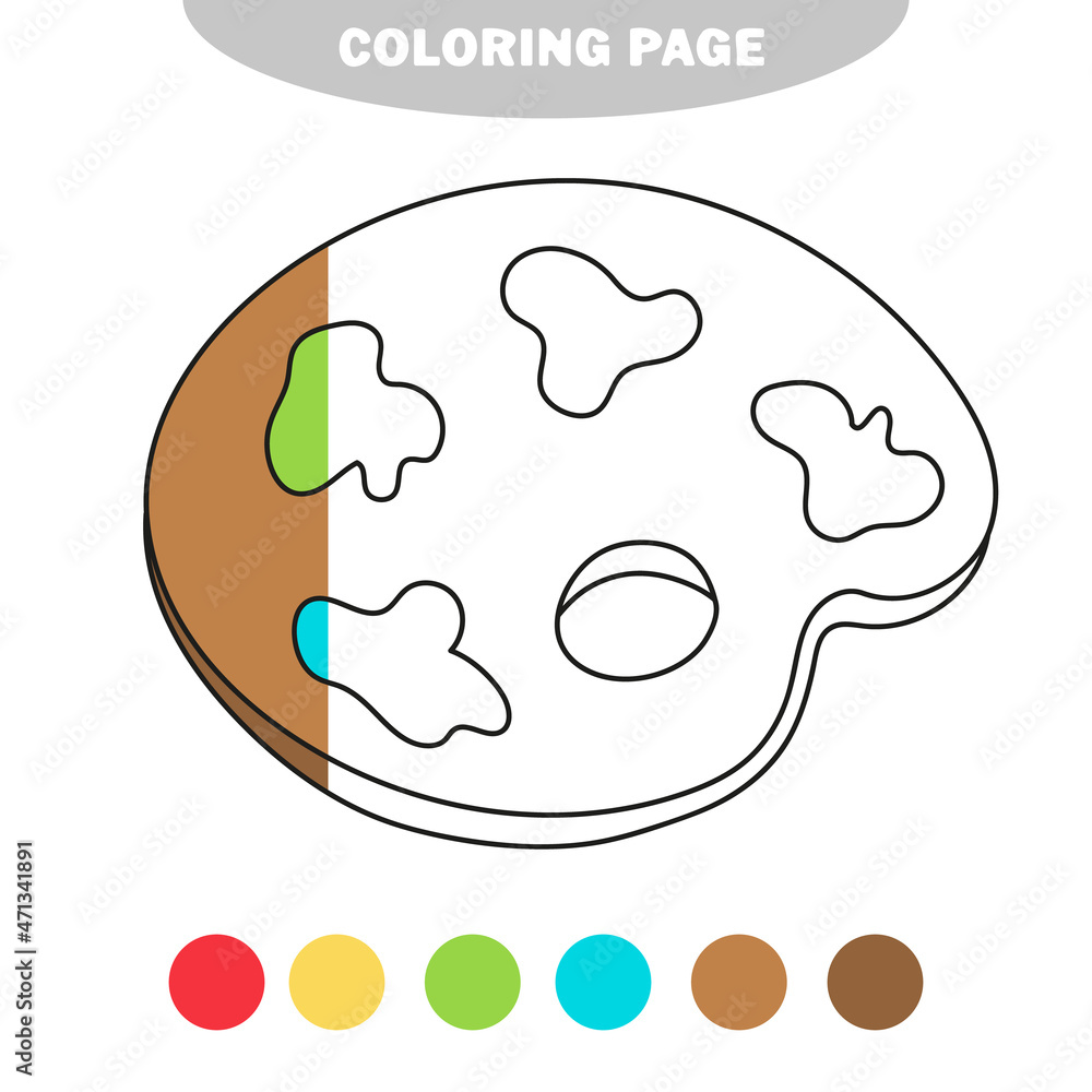 Simple coloring page. Palette with paints - coloring book - vector ...