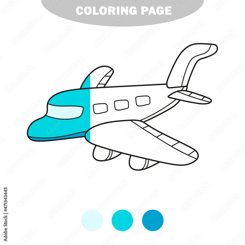 Simple coloring page. Vector black and white plane isolated on white ...