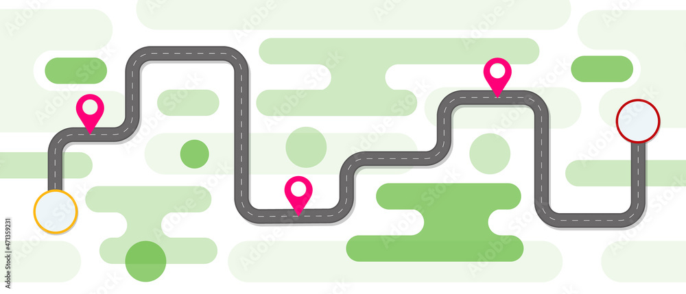 Road map and journey route. Infographics template. Winding Road. Road ...