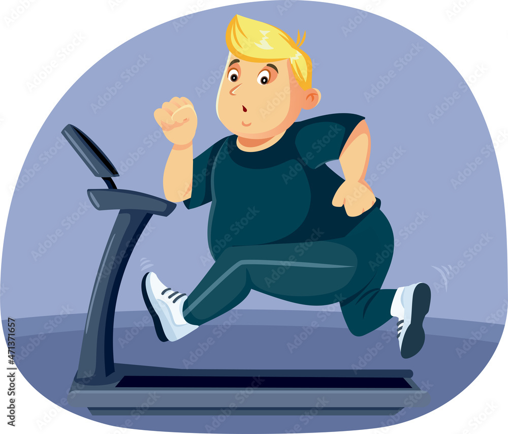 Overweight Man Running on a Treadmill Vector Cartoon Illustration Stock ...