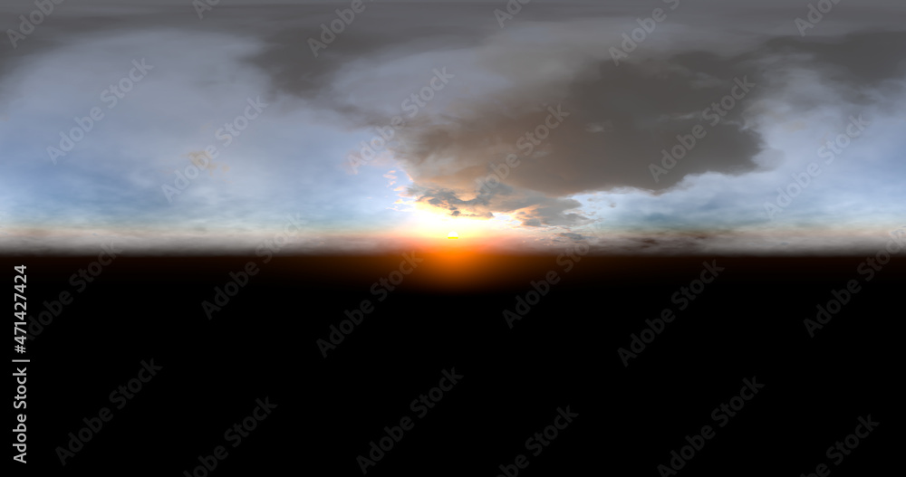 3D rendering. Blue sky with tight clouds at sunset or sunrise ...