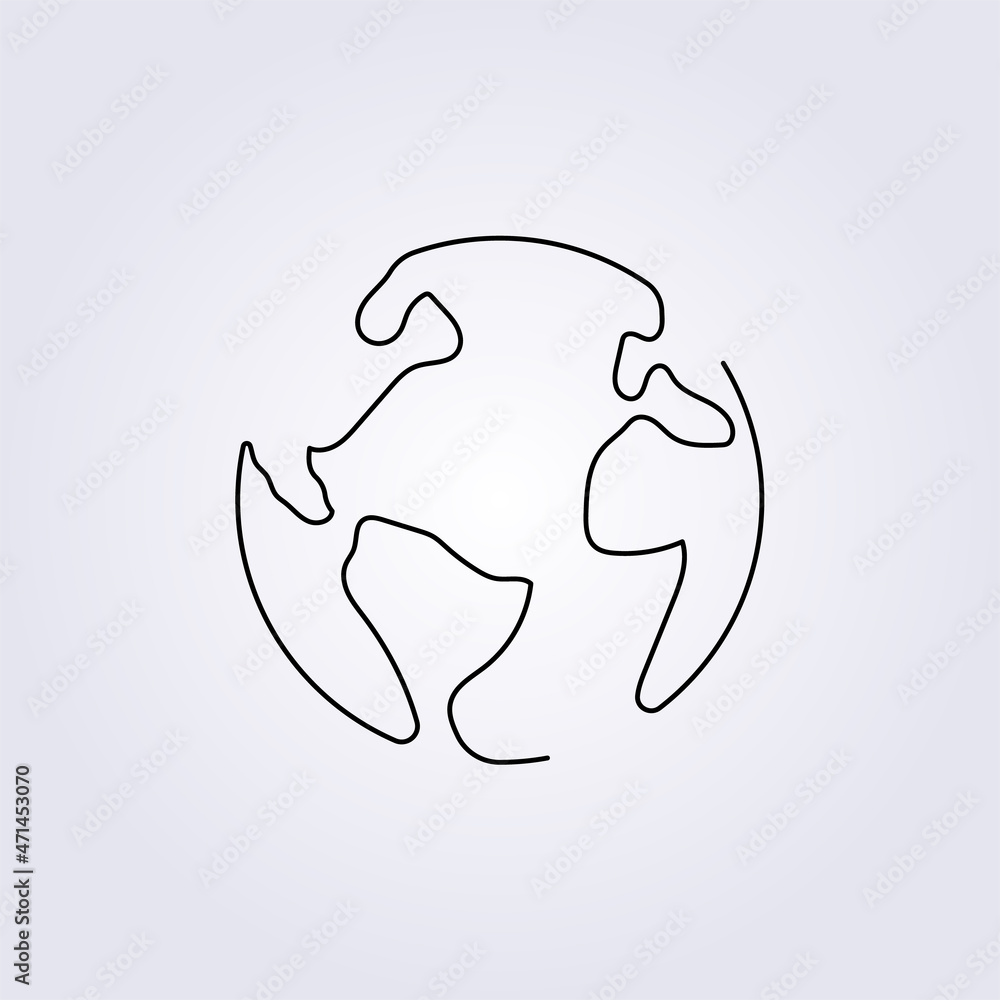 one line globe atlas illustration icon symbol draw sketch vector logo ...
