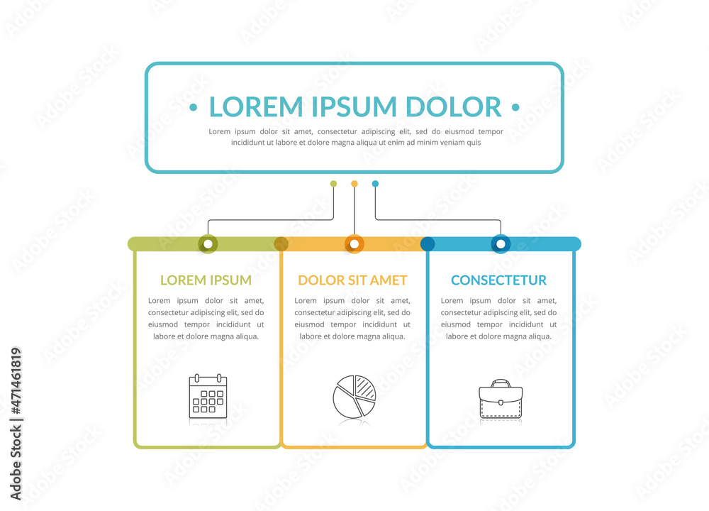 Flowchart with main title and 3 elements, workflow, process chart ...