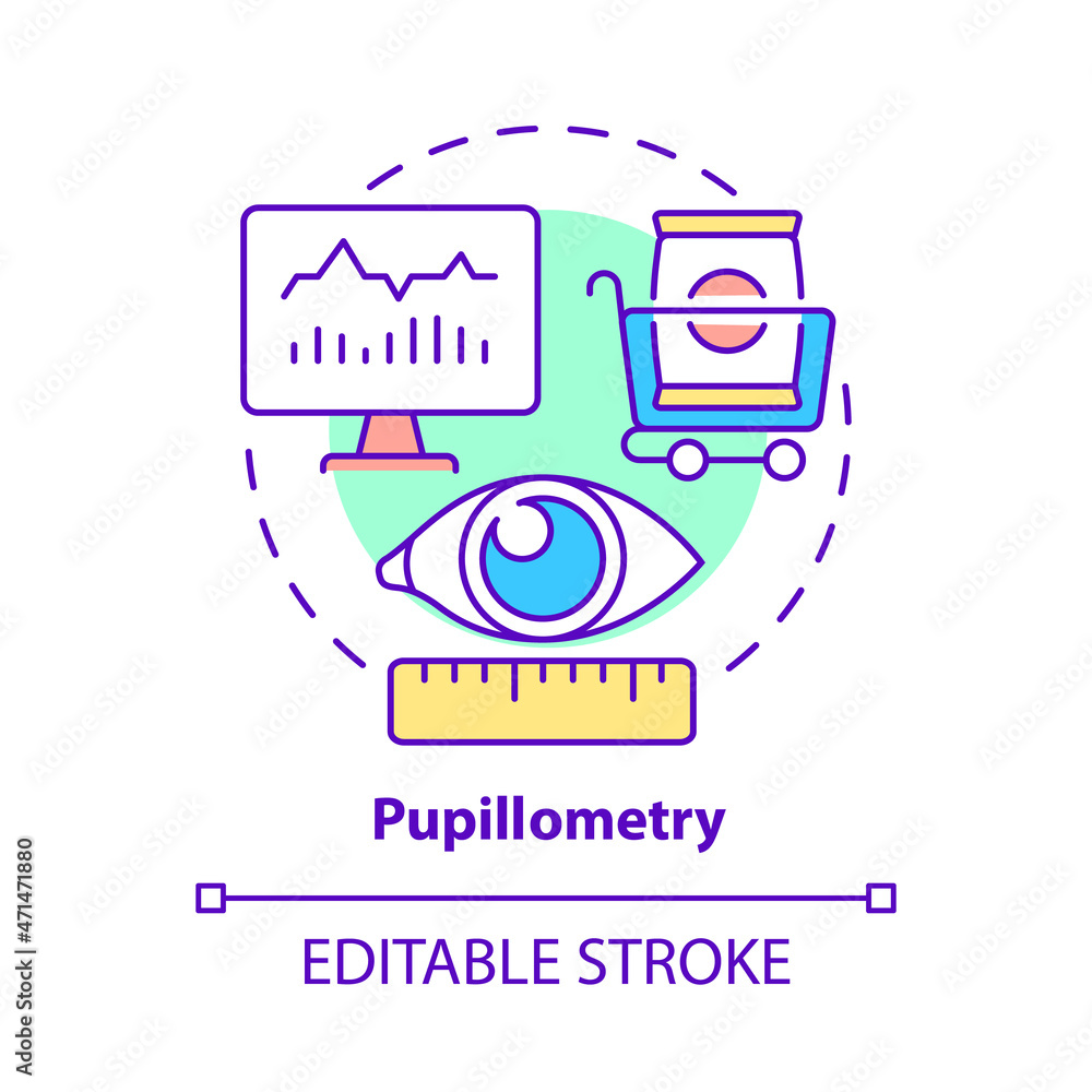 Pupillometry concept icon. Visual activity tracking. Eye reaction ...