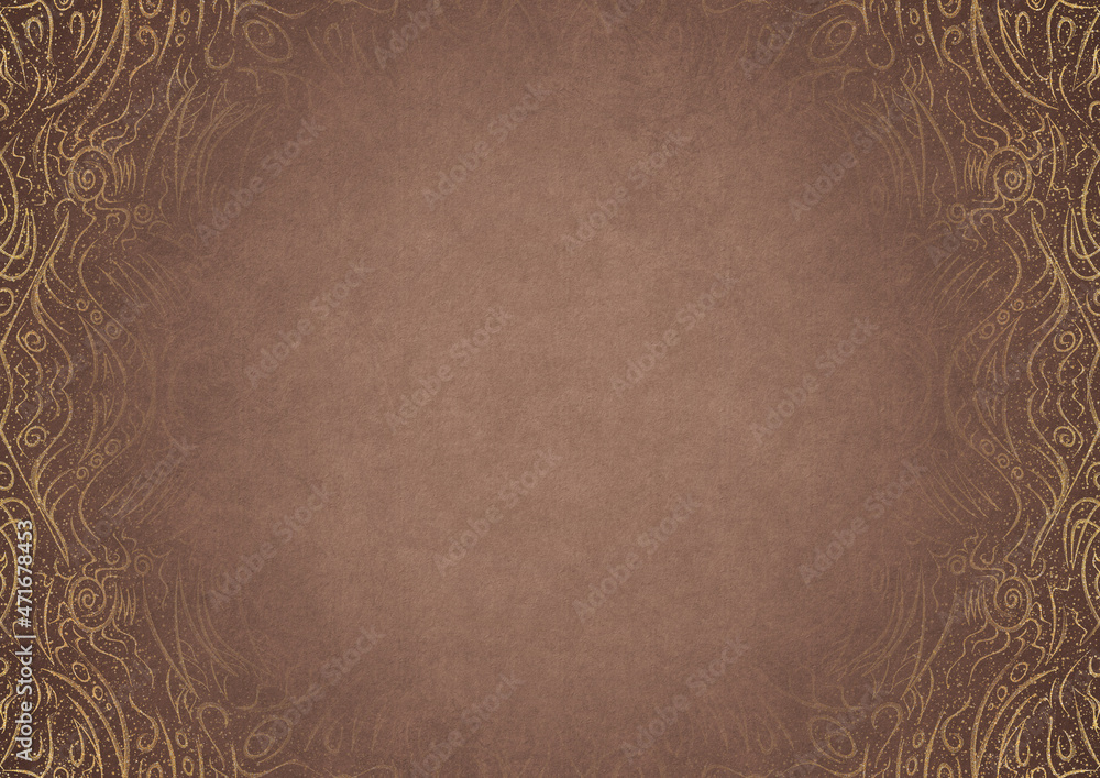 Light brown textured paper with vignette of darker color and golden ...