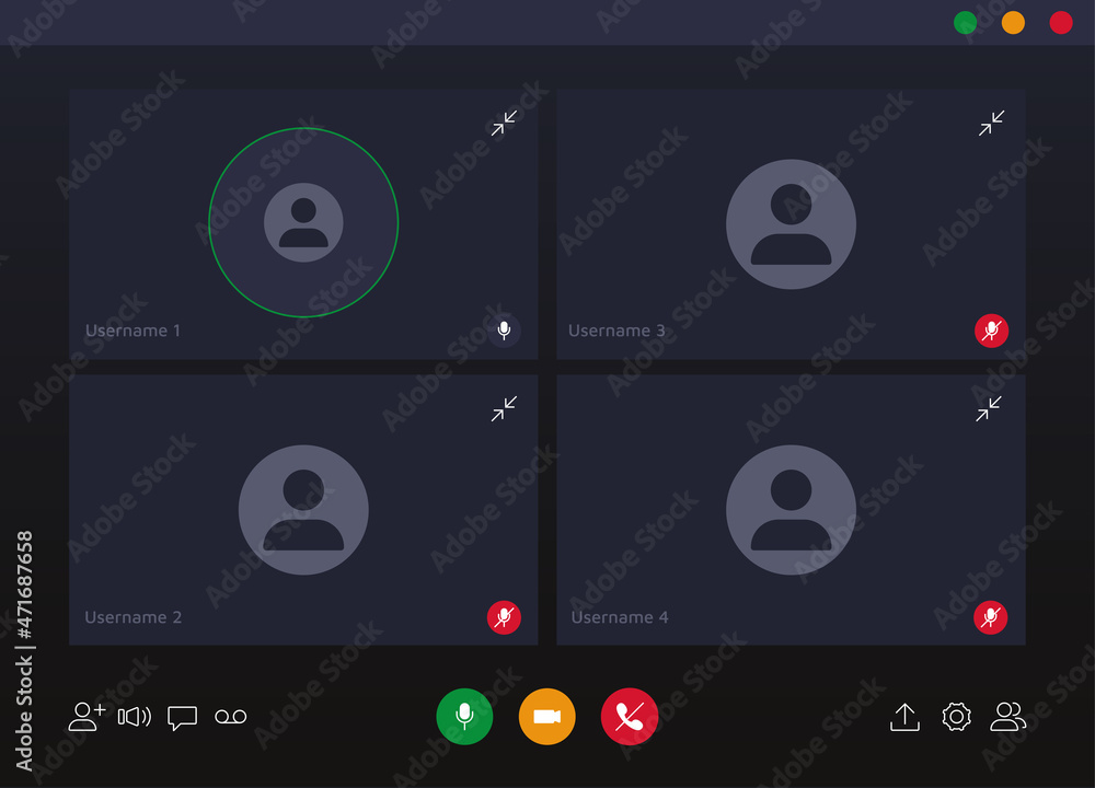 Web meeting and video conference application with buttons and user ...