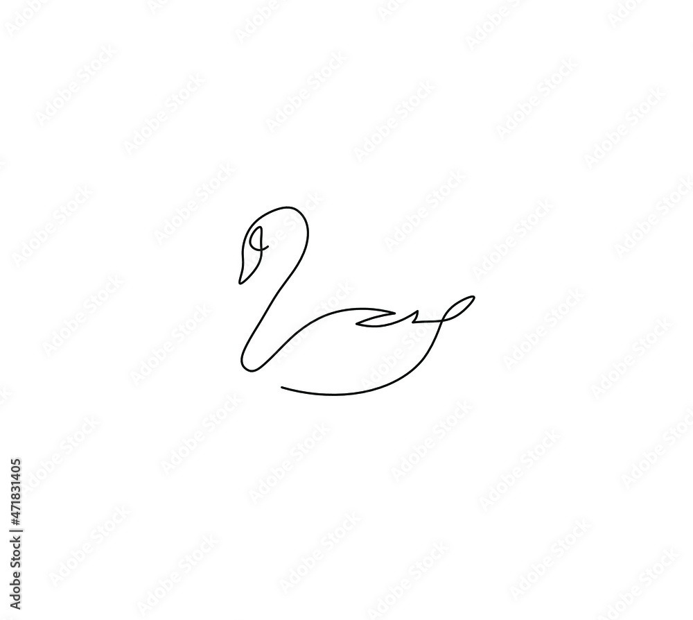 Vector isolated swan line art single line drawing. Black line abstract ...