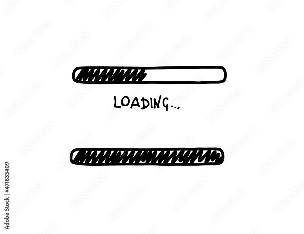 Loading bar doodle icon. Progress loading bar. Hand drawn sketch. Vector illustration on white ...