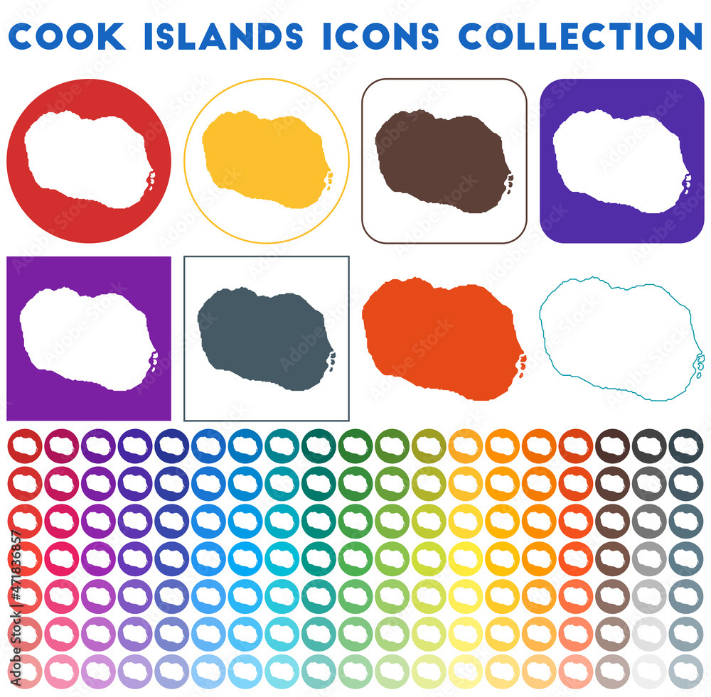 Cook Islands icons collection. Bright, colorful, trendy map icons ...