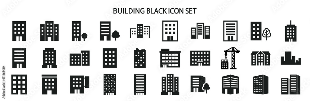 Simple black and white building icon set Stock Illustration | Adobe Stock