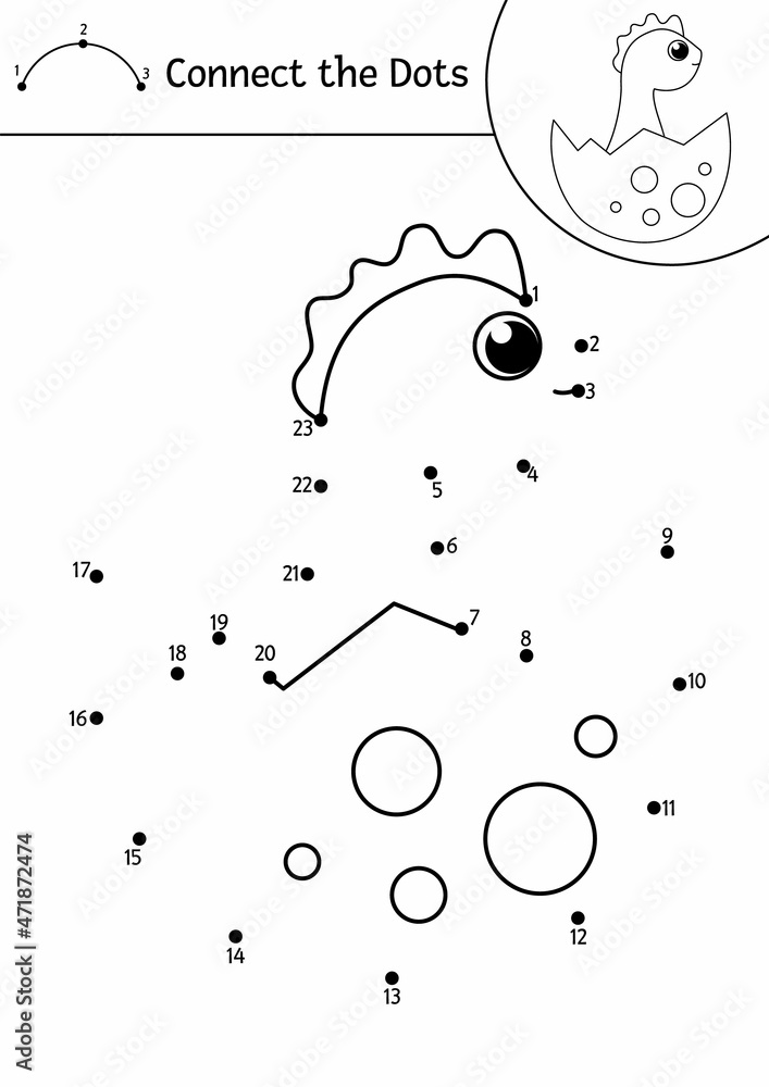 Vector dot-to-dot and color activity with cute baby dinosaur in egg ...
