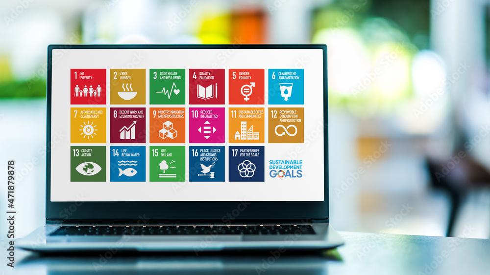 Laptop displaying logo of The Sustainable Development Goals 素材庫相片 ...