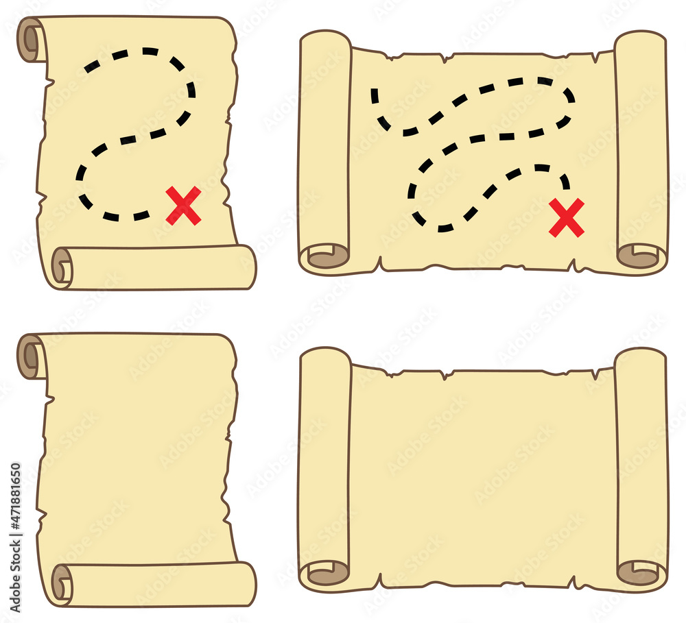 Treasure Map Filled and Blank Clipart Set - Color Stock Vector | Adobe ...