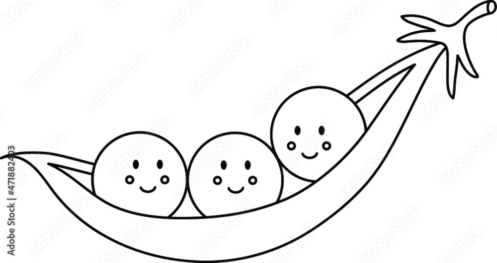 Three Peas in a Pod Cute Clipart Graphic - Outline Stock Vector | Adobe ...