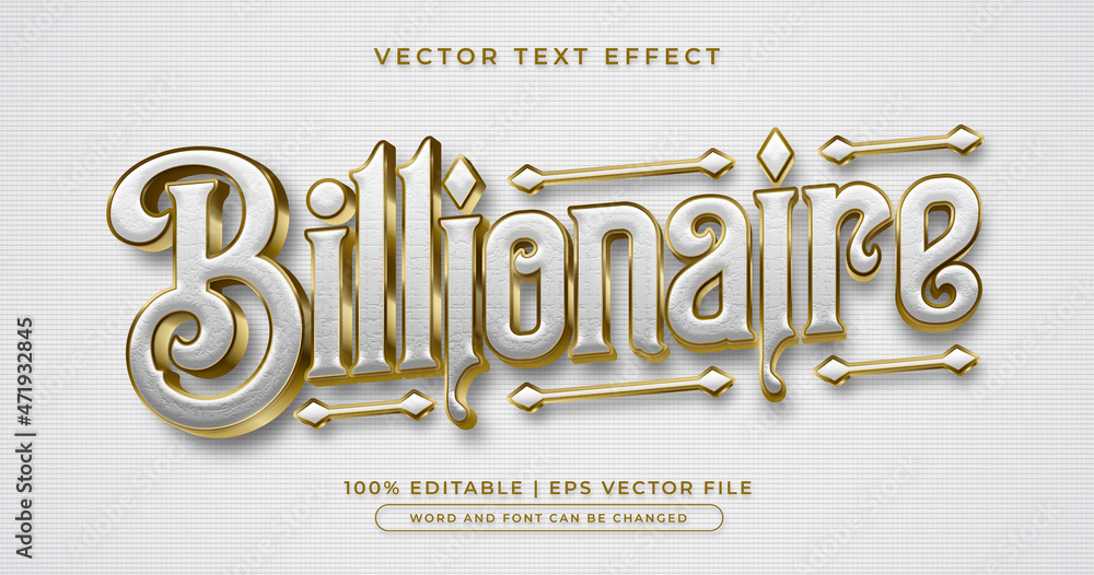 Billionaire text, white and gold, luxury editable text effect style ...