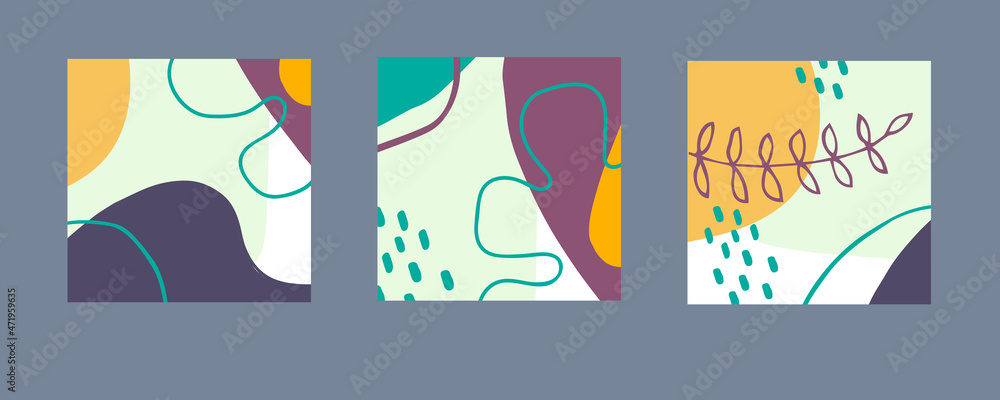 ector set of square abstract backgrounds with colored spots, points ...