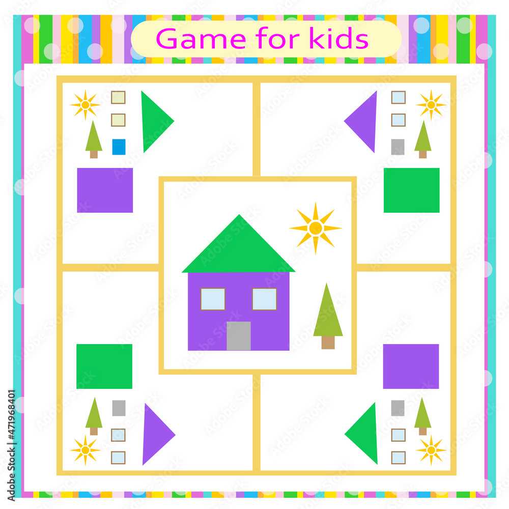 Education logic game for kids. Connect the details and geometric shapes ...