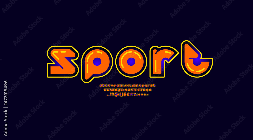Technical orange rounded font, modern sport alphabet, trendy letters ...