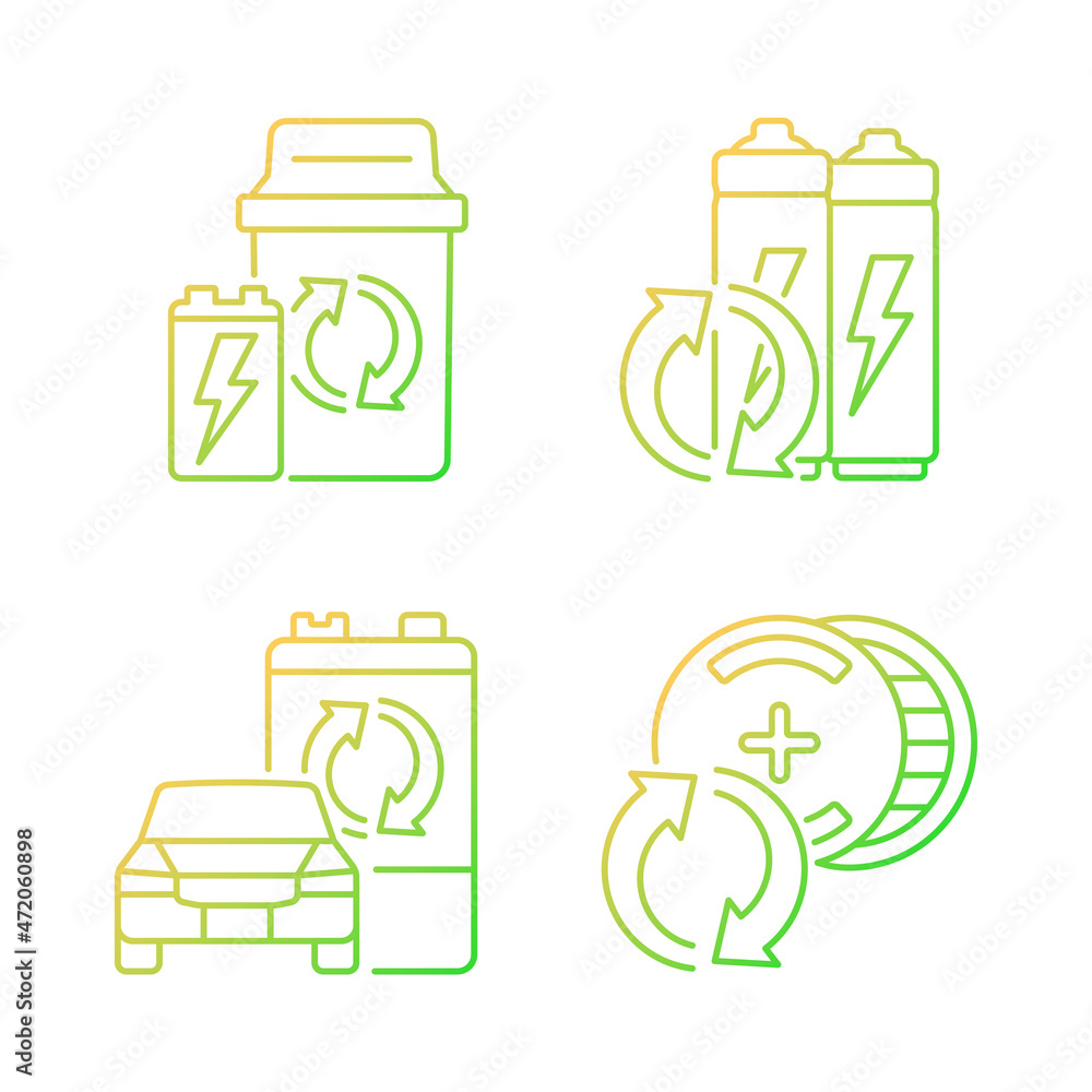 Vector de Stock Recyclable battery types gradient linear vector icons ...