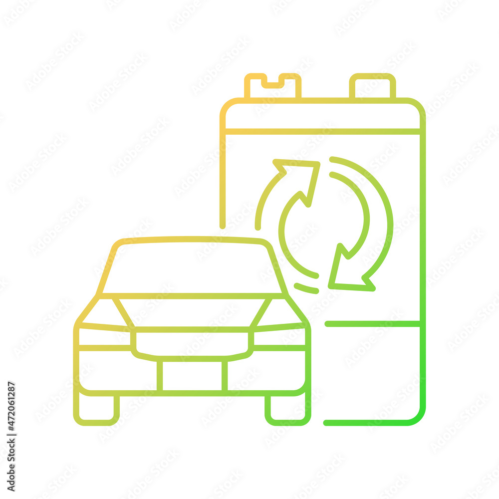 Recyclable EV battery gradient linear vector icon. Electric vehicle ...