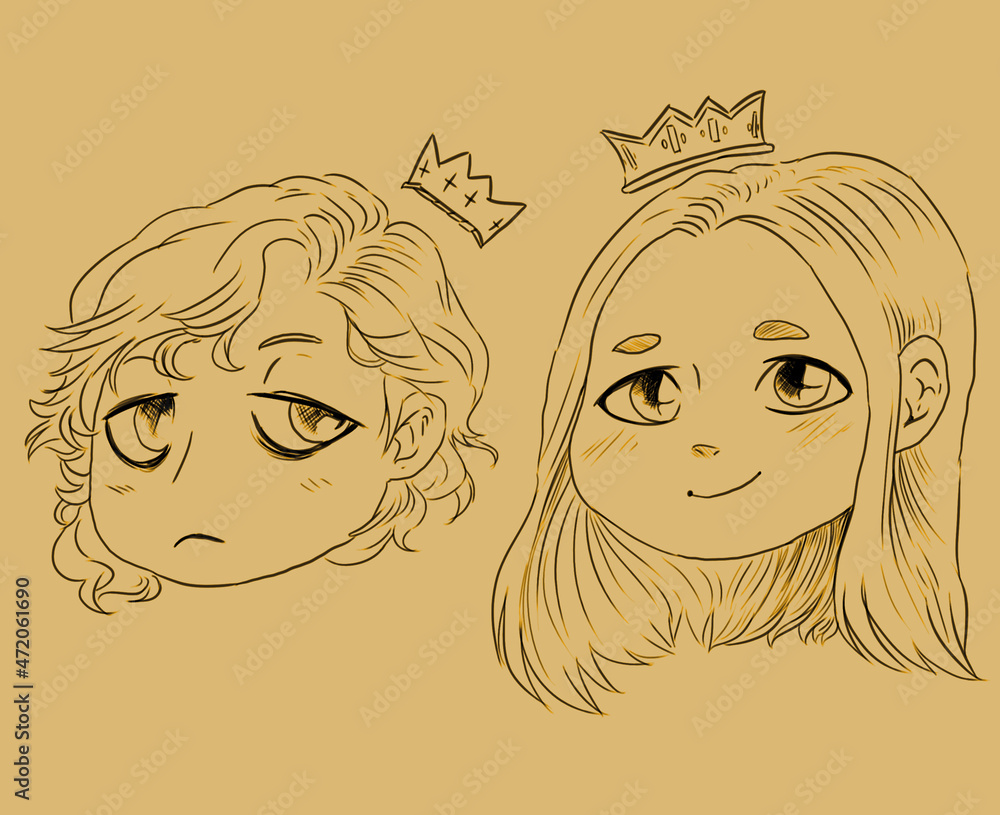 Simple chibi digital illustration of the head of two characters, one ...